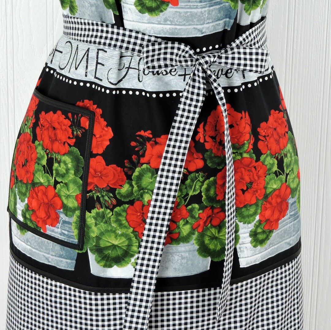 Geraniums Chef's Apron With Pocket, Pretty Hostess Apron, Retro Kitchen ...