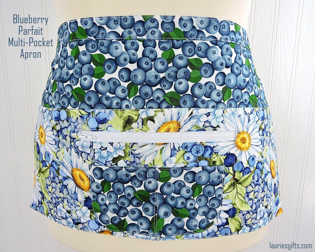 Blueberry Parfait Multi-pocket Apron, Waist Apron With Money Pocket ...