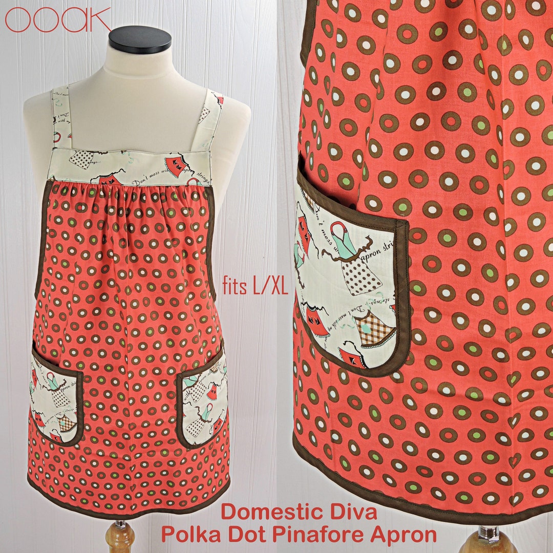 Domestic Diva Polka Dot Pinafore Apron With No Ties, Relaxed Fit Smock ...