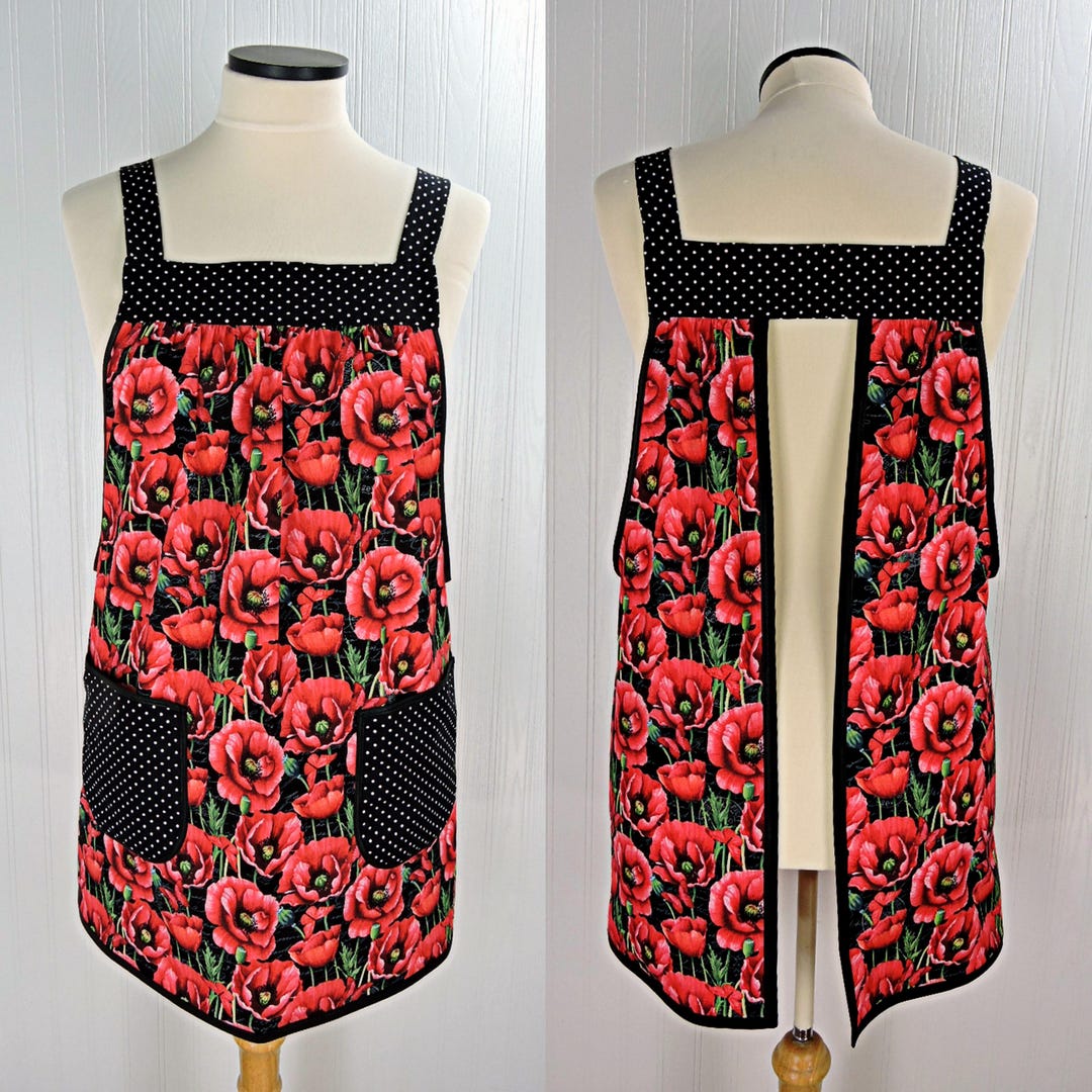 Red Poppies on Black Pinafore With No Ties (straps Go Straight Over the ...