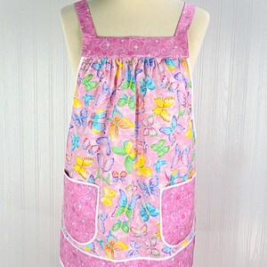Pink Glitzy Butterflies Pinafore With No Ties, Relaxed Fit Smock Apron ...