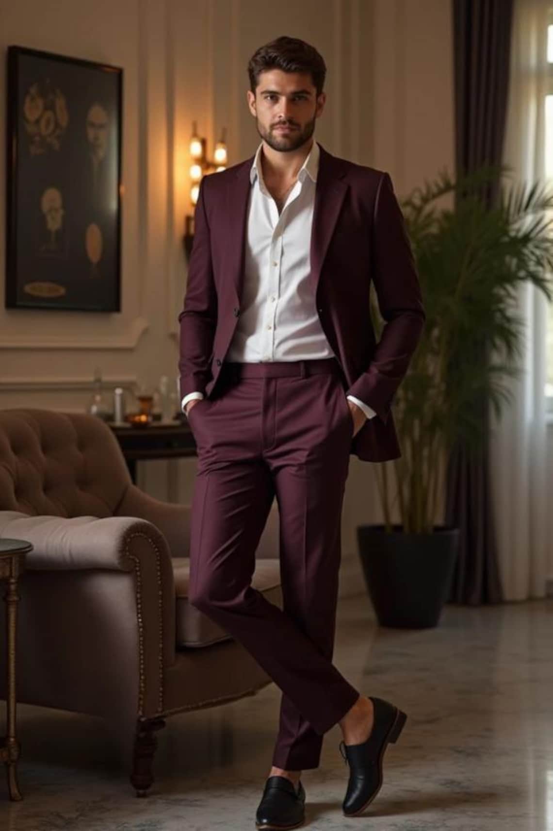 Men's Stylish Partywear Terry Rayon Fabric Wine Color Coat Pant Set. - Etsy