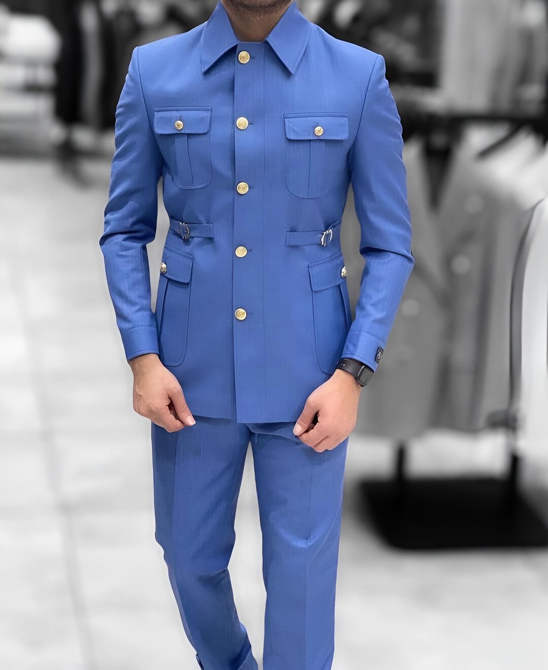 Stylish Blue Color Suiting Fabric Hunting Suit Safari With Pant. - Etsy