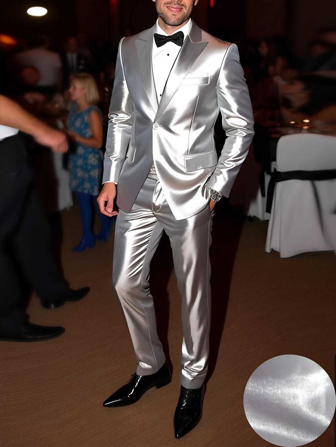 Men's Stylish Partywear Satin Suiting Fabric Silver Color Coat Pant Set ...
