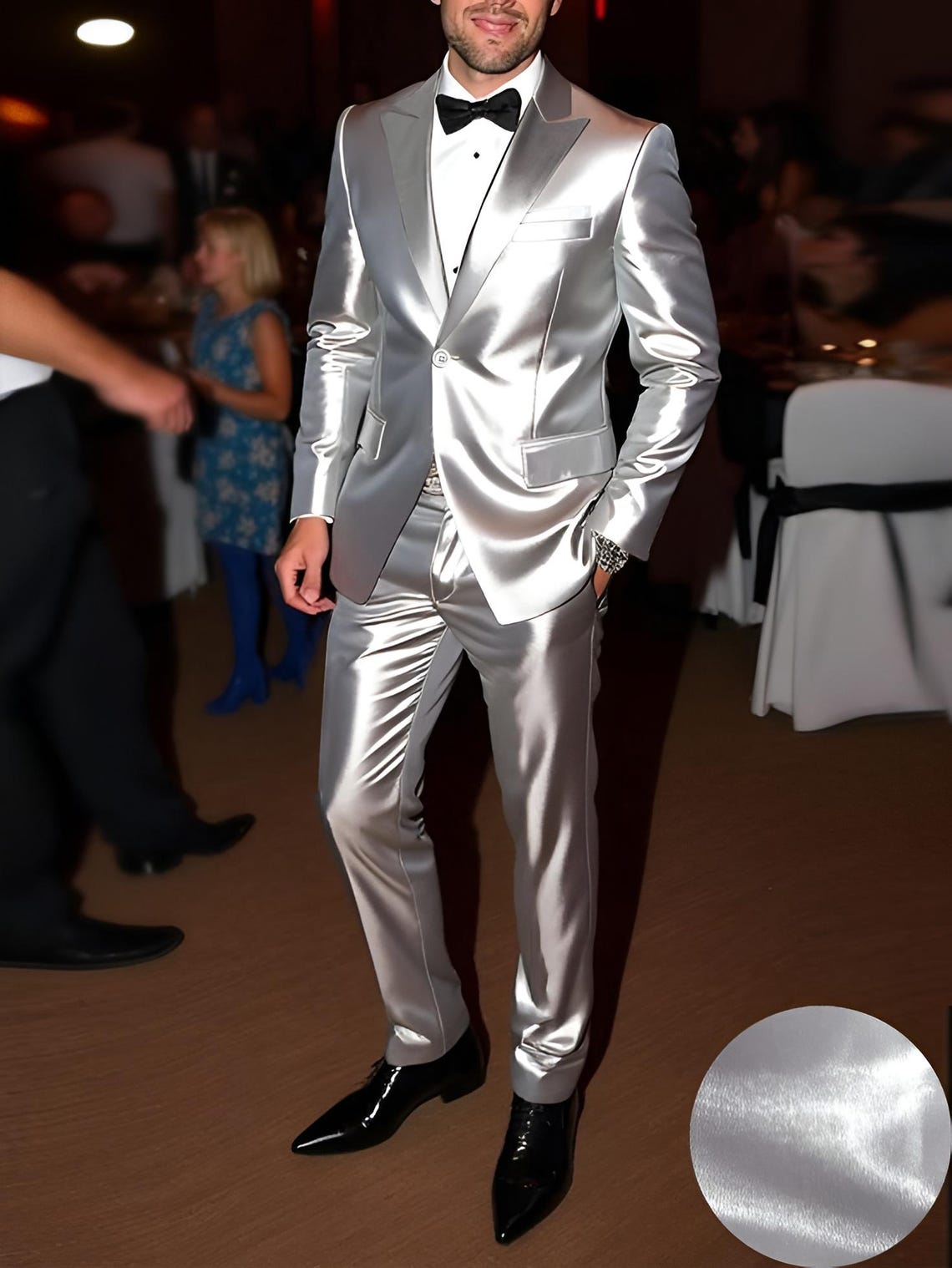 Men's Stylish Partywear Satin Suiting Fabric Silver Color Coat Pant Set ...
