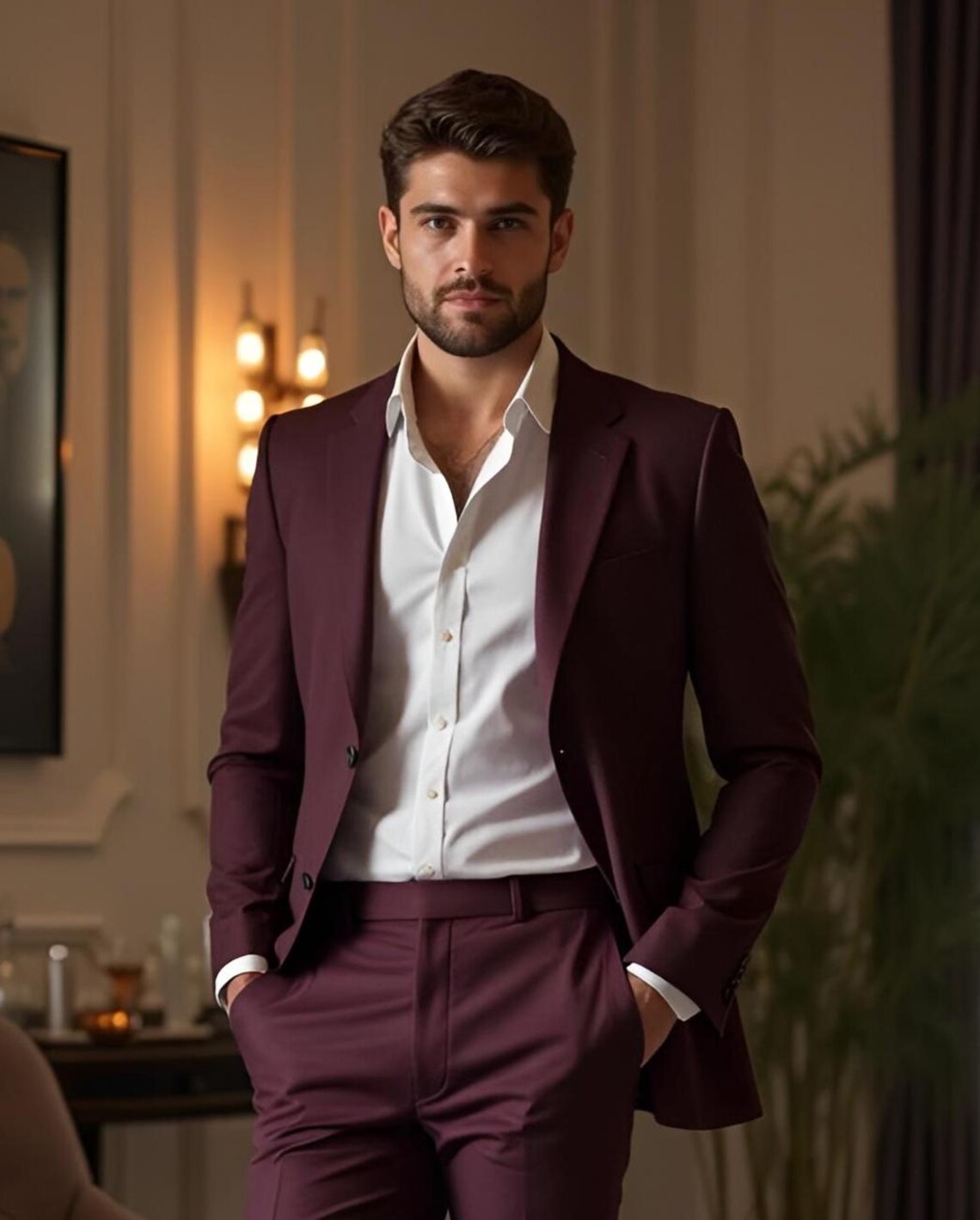 Men's Stylish Partywear Terry Rayon Fabric Wine Color Coat Pant Set. - Etsy