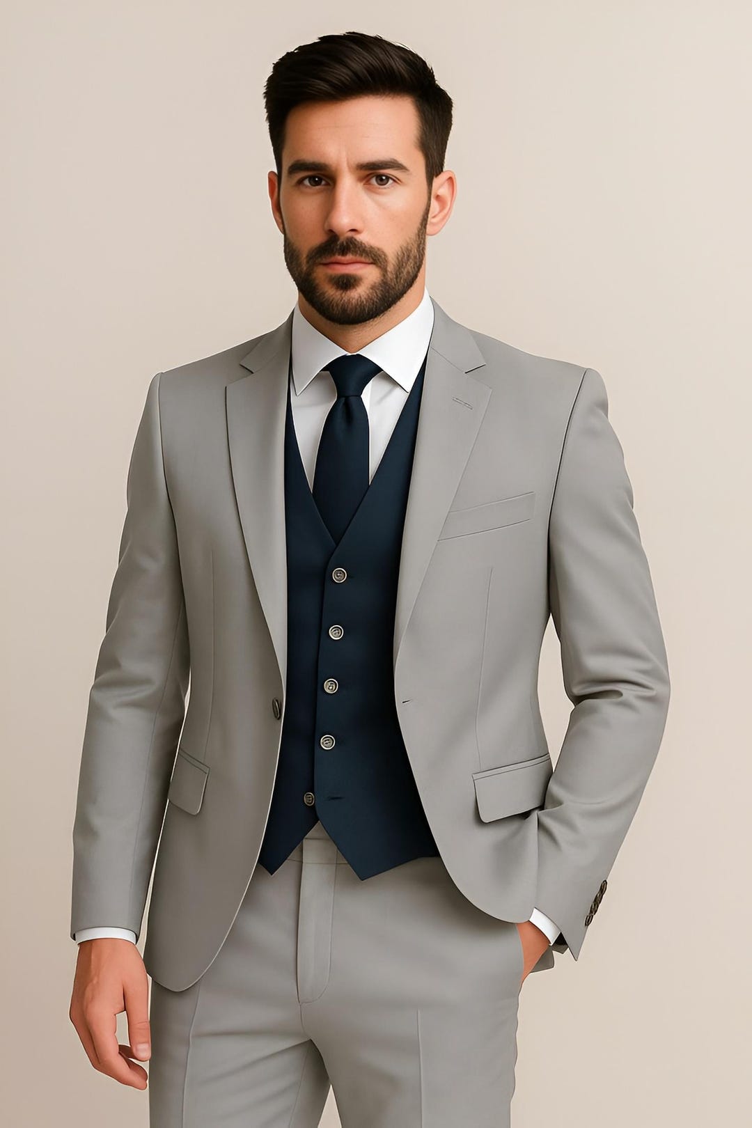 Men's Stylish Partywear Terry Rayon Fabric Grey Color 3 Peice Suit. - Etsy