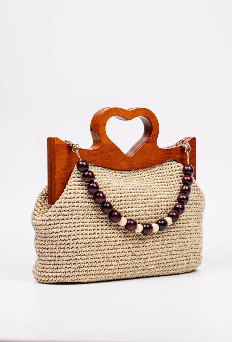 Wood Handle Crochet Clutch Heart Cut Wooden Frame - Etsy