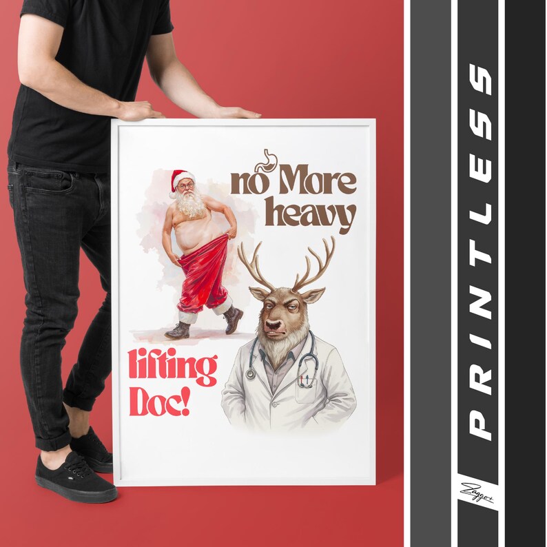 Santa Therapy Poster – Funny Christmas Wall Art, Retro Holiday Decor ...