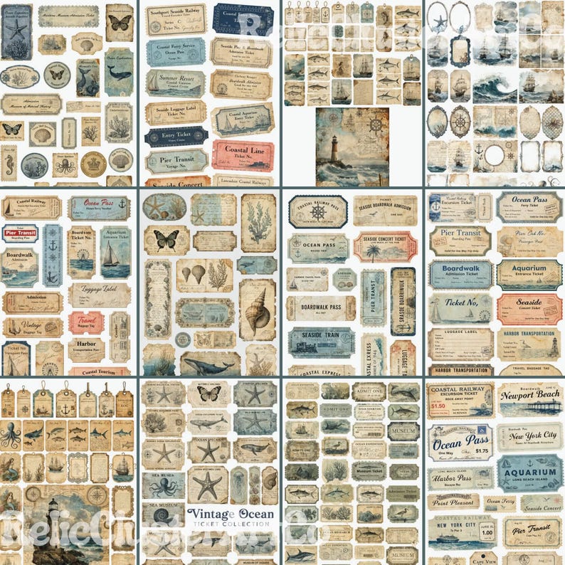 Vintage Ticket Labels & Tags – Printable Antique Ocean Ephemera Pack ...