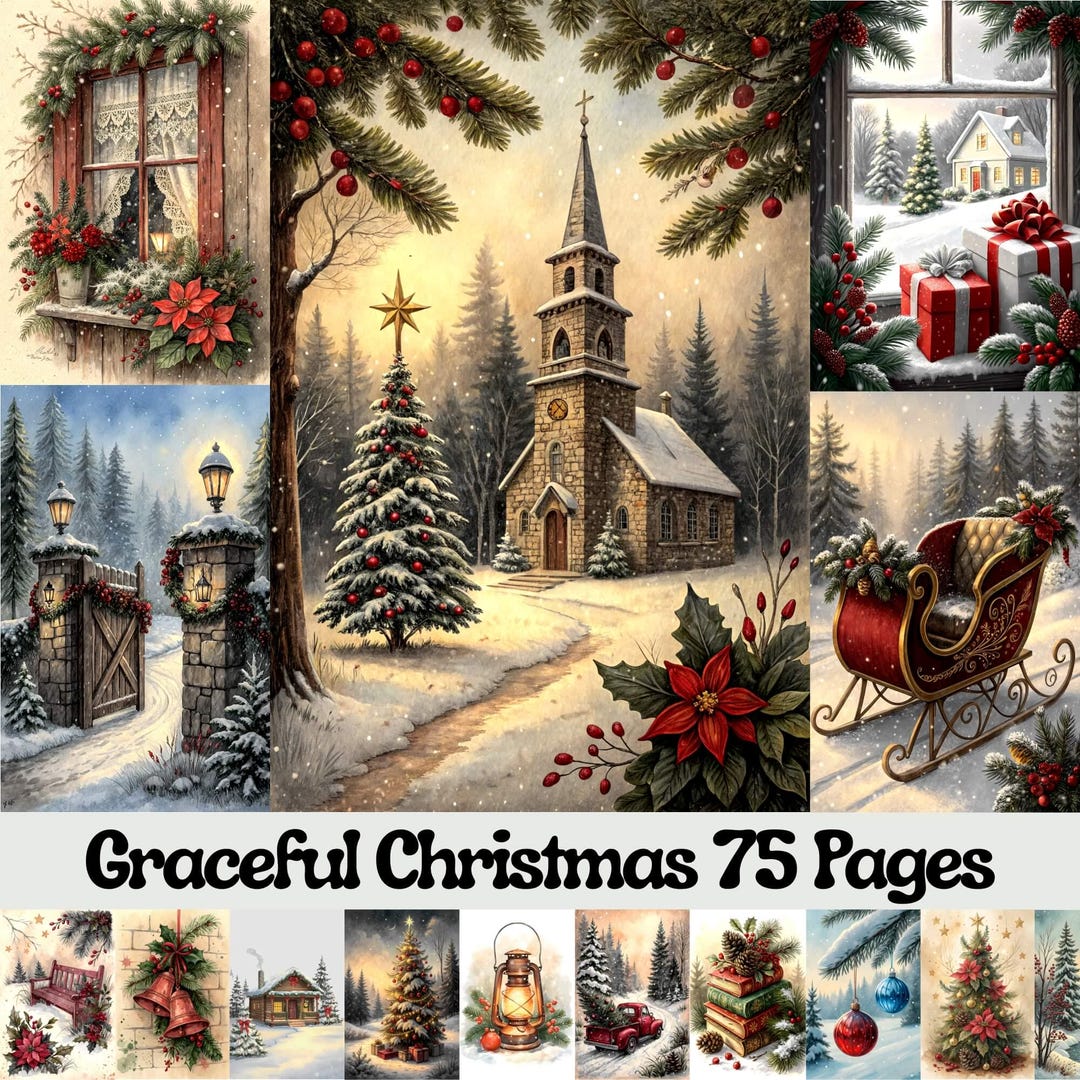 Christmas Junk Journal Paper, Printable Scrapbook Pages, Festive ...
