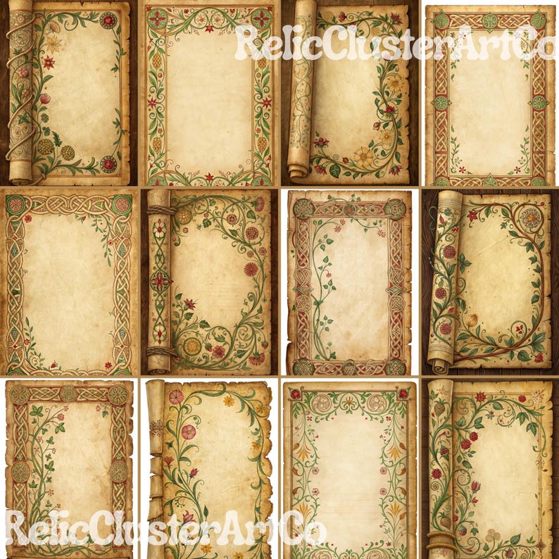 Illuminated Medieval Manuscript Digital Paper | Medieval Parchment Junk ...