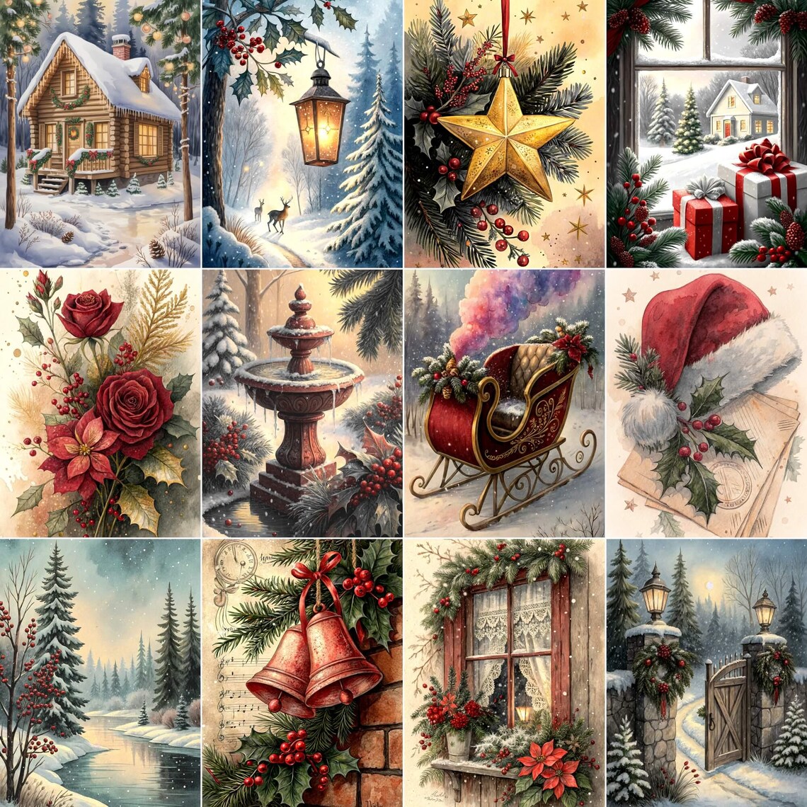Christmas Junk Journal Paper, Printable Scrapbook Pages, Festive ...