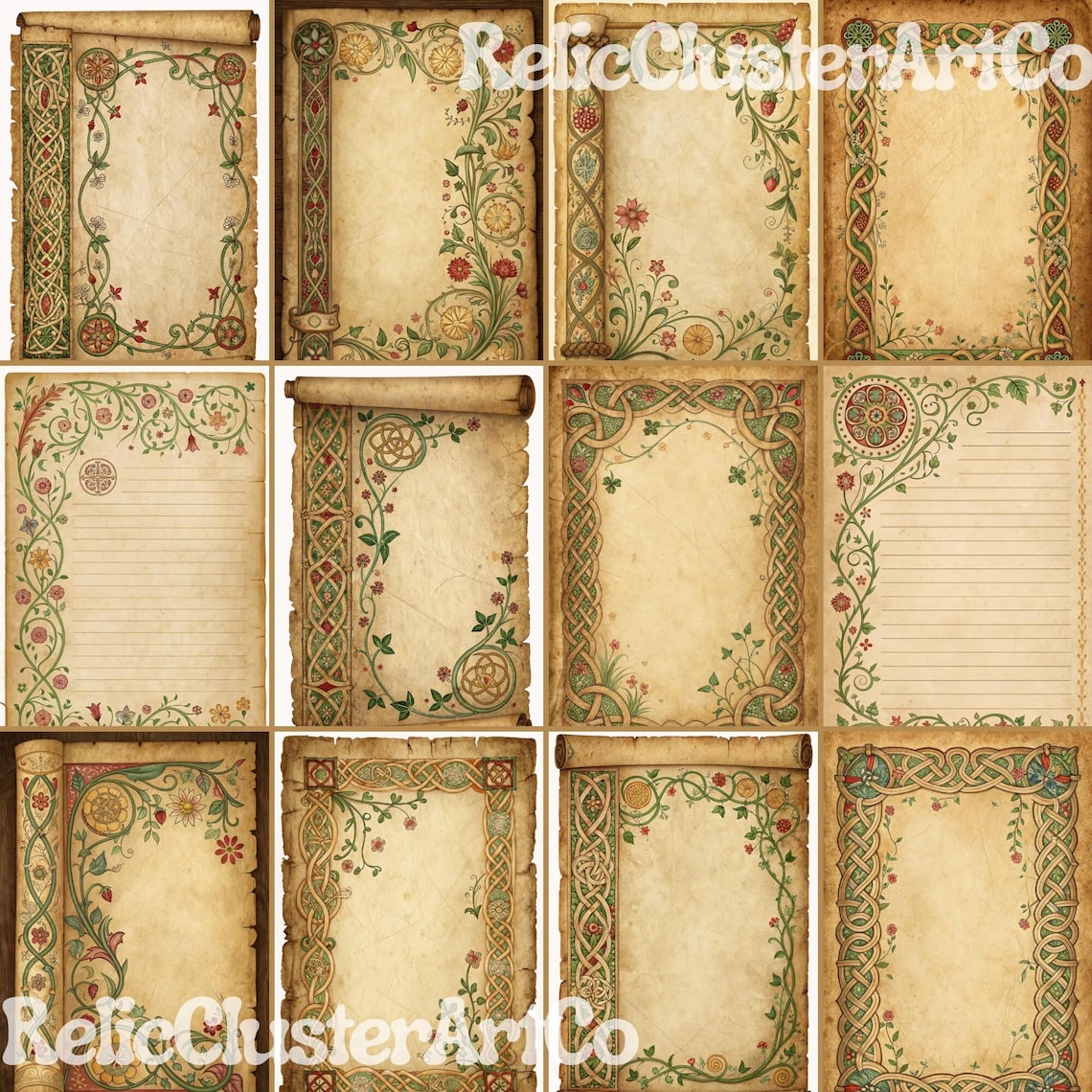 Illuminated Medieval Manuscript Digital Paper | Medieval Parchment Junk ...
