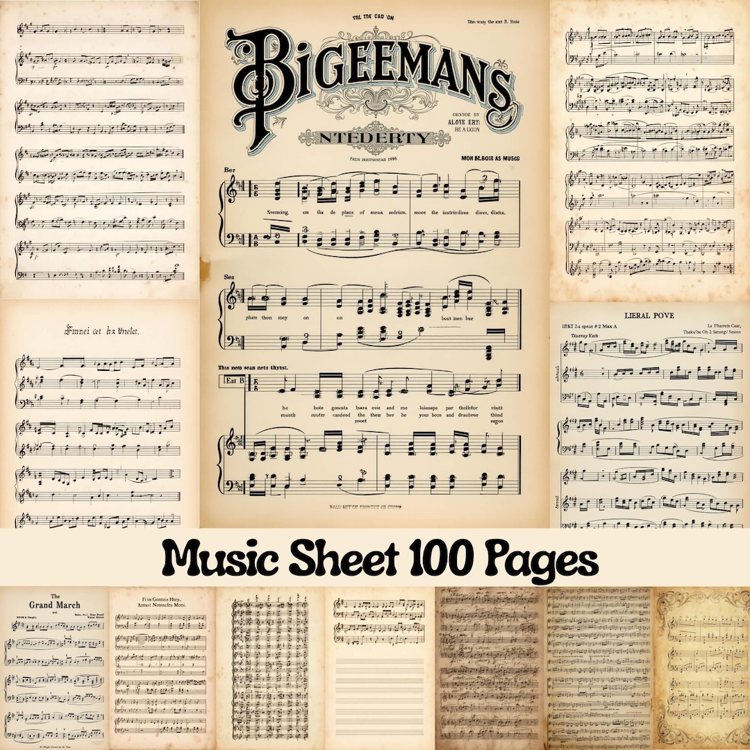 100 Vintage Sheet Music Pages | Printable Ephemera for Junk Journals ...
