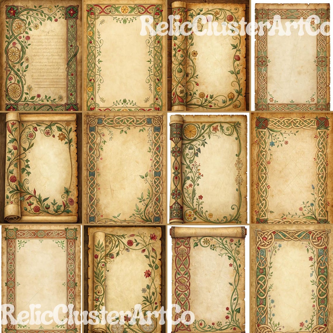 Illuminated Medieval Manuscript Digital Paper | Medieval Parchment Junk ...