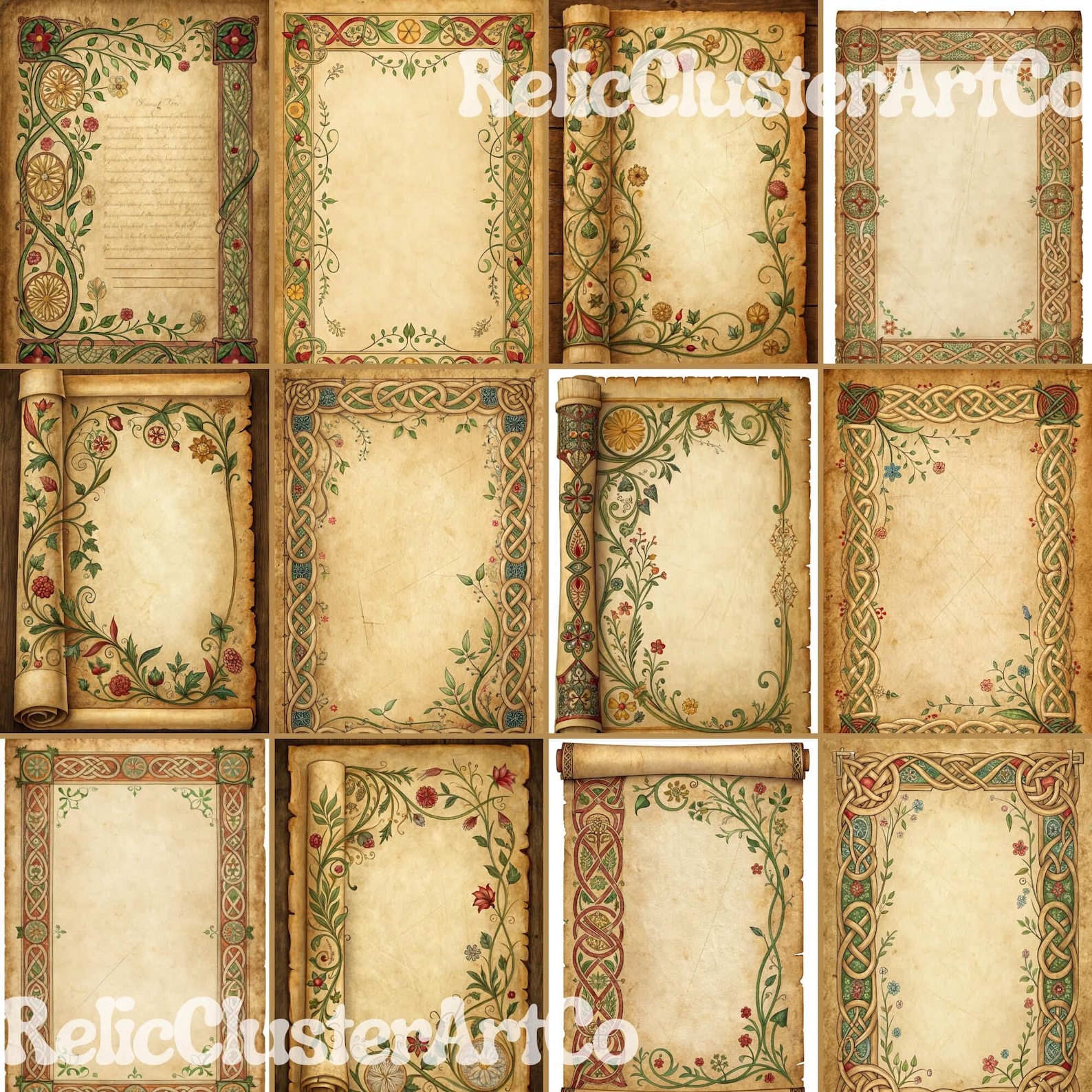 Illuminated Medieval Manuscript Digital Paper | Medieval Parchment Junk ...