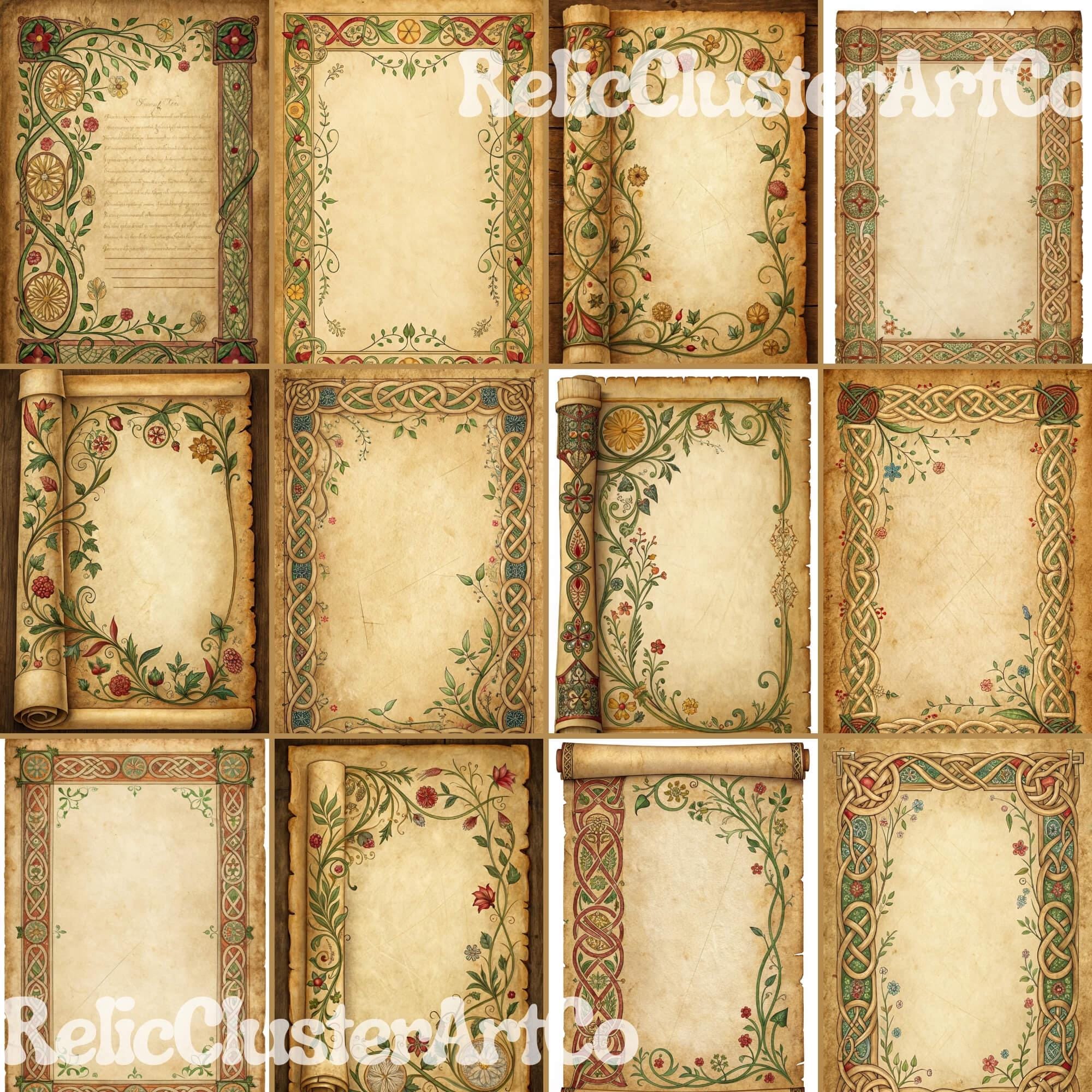 Illuminated Medieval Manuscript Digital Paper | Medieval Parchment Junk ...