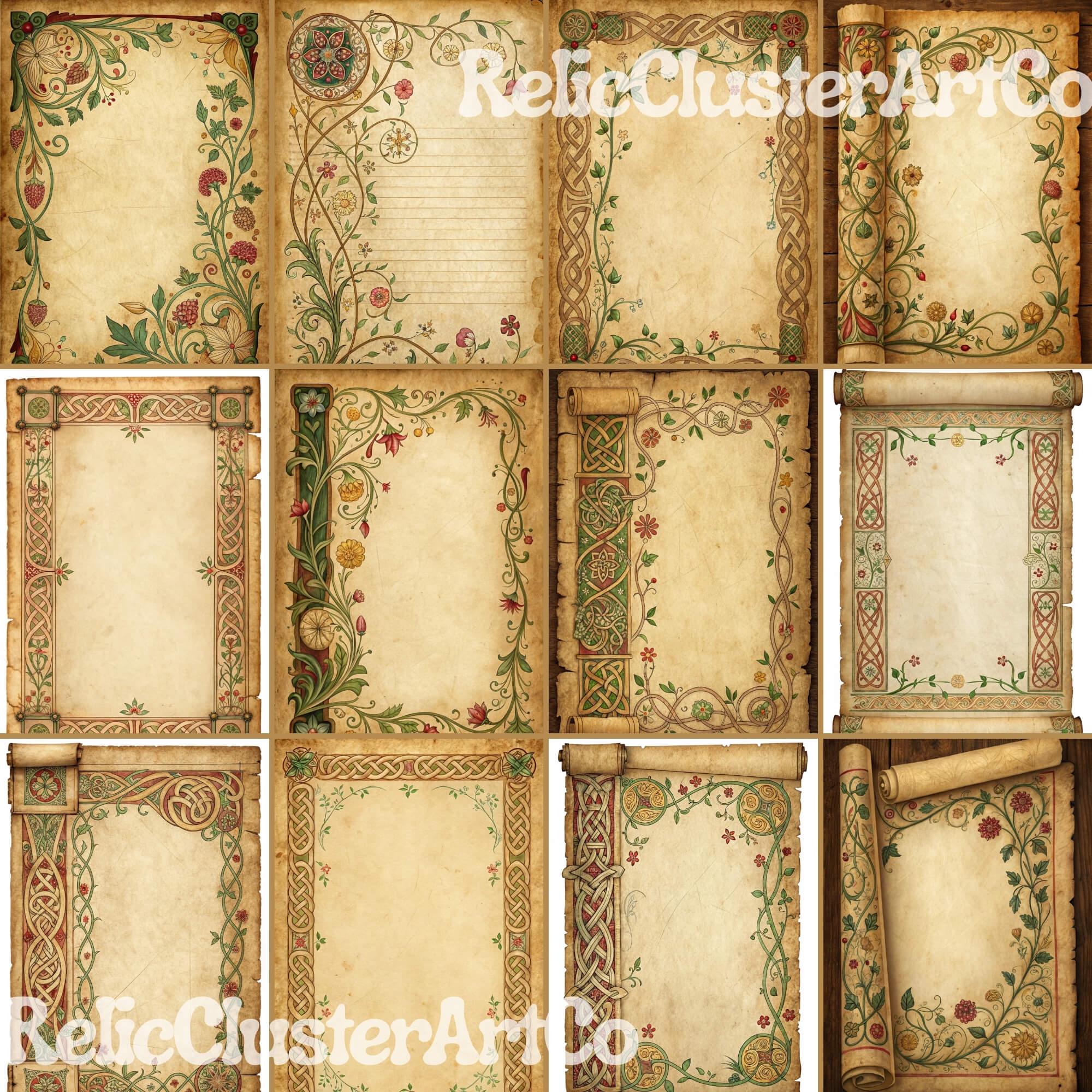 Illuminated Medieval Manuscript Digital Paper | Medieval Parchment Junk ...