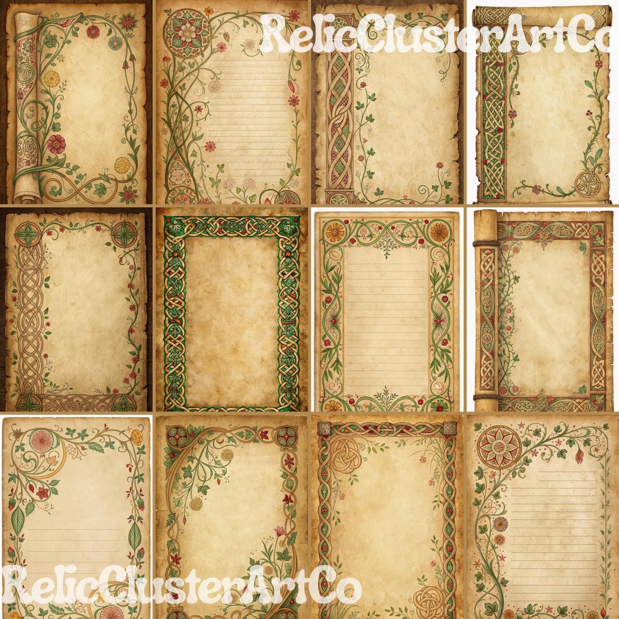 Illuminated Medieval Manuscript Digital Paper | Medieval Parchment Junk ...