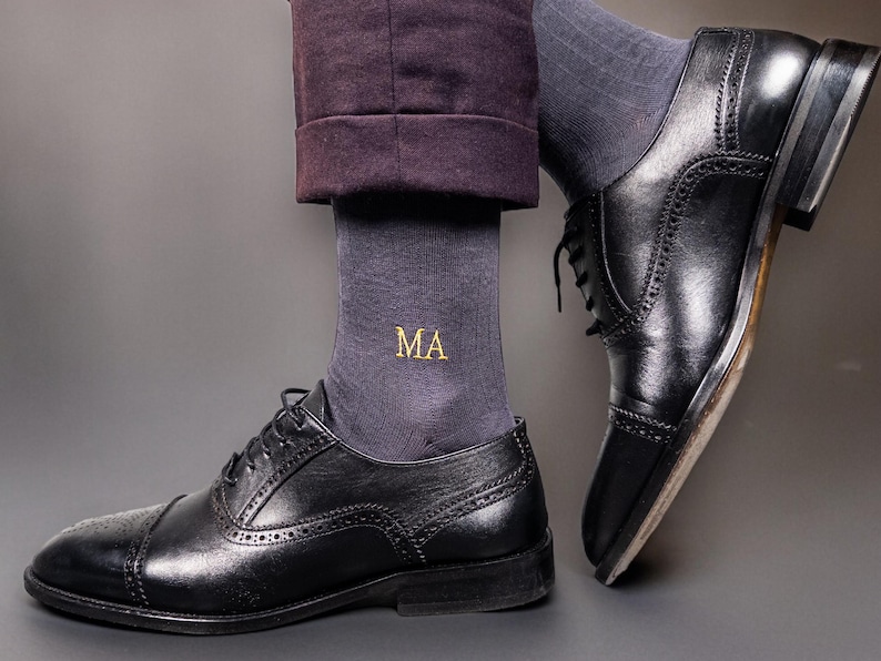 Personalized Embroidered Monogram Socks, Black Herringbone Custom Mens ...