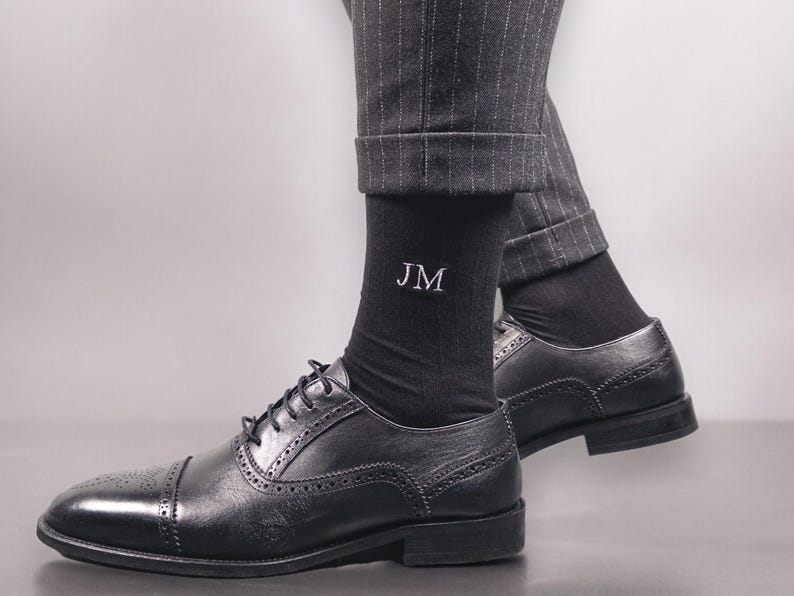 Personalized Embroidered Monogram Socks, Black Herringbone Custom Mens ...