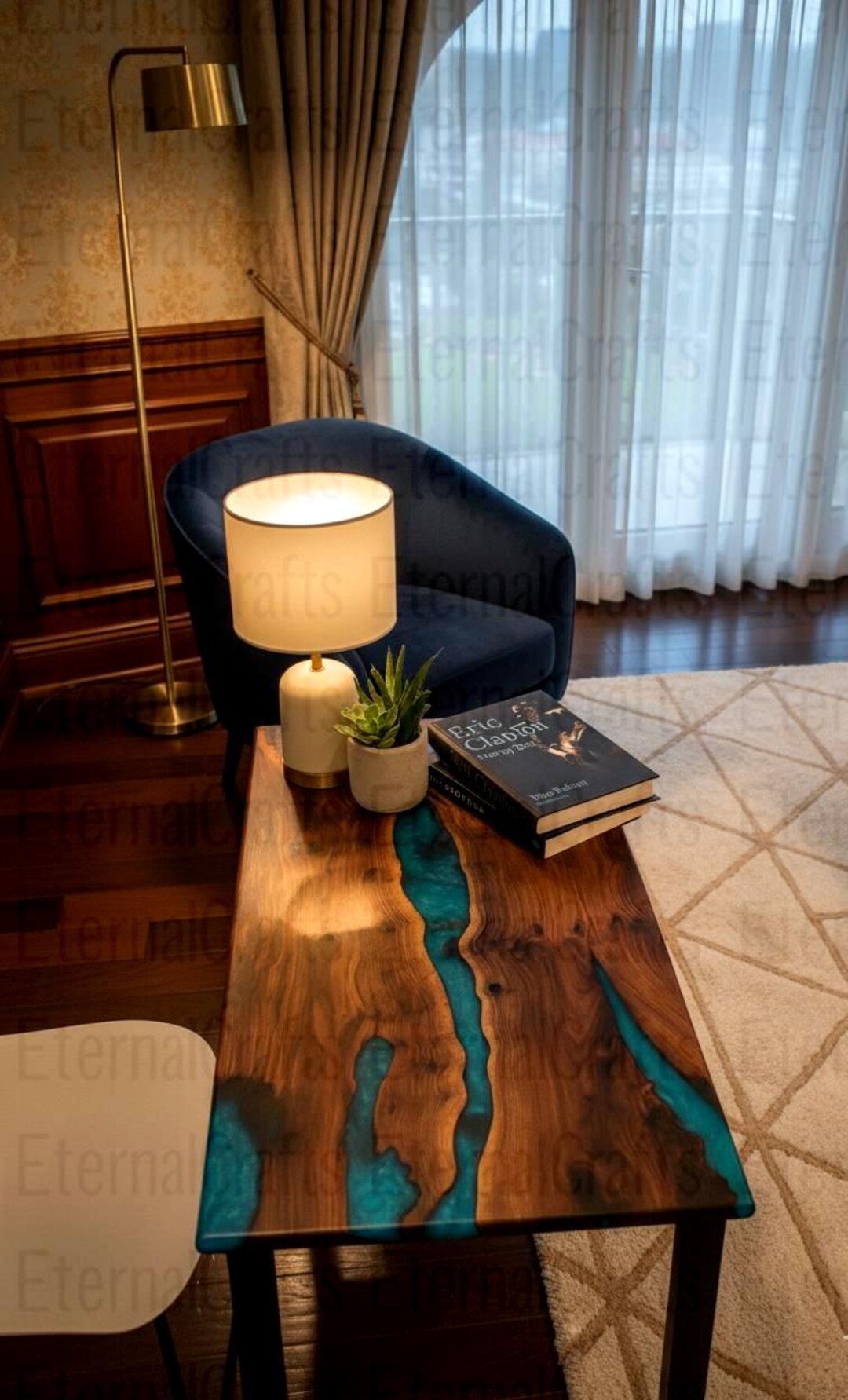 Handcrafted Walnut & Blue Epoxy River Side Table – Modern Resin ...
