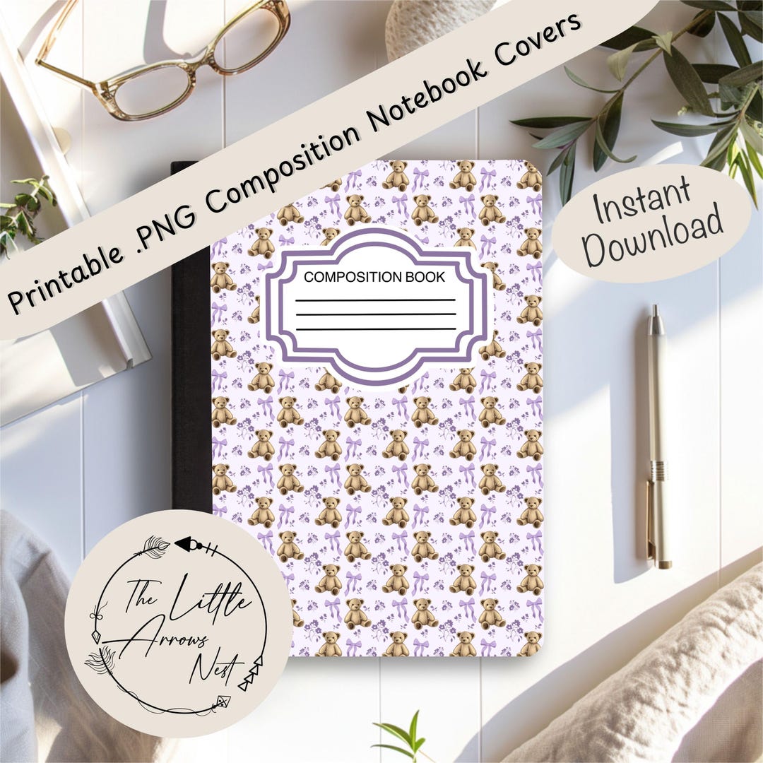 Printable Purple Teddy Bear Composition Notebook Cover | Cute Kids ...