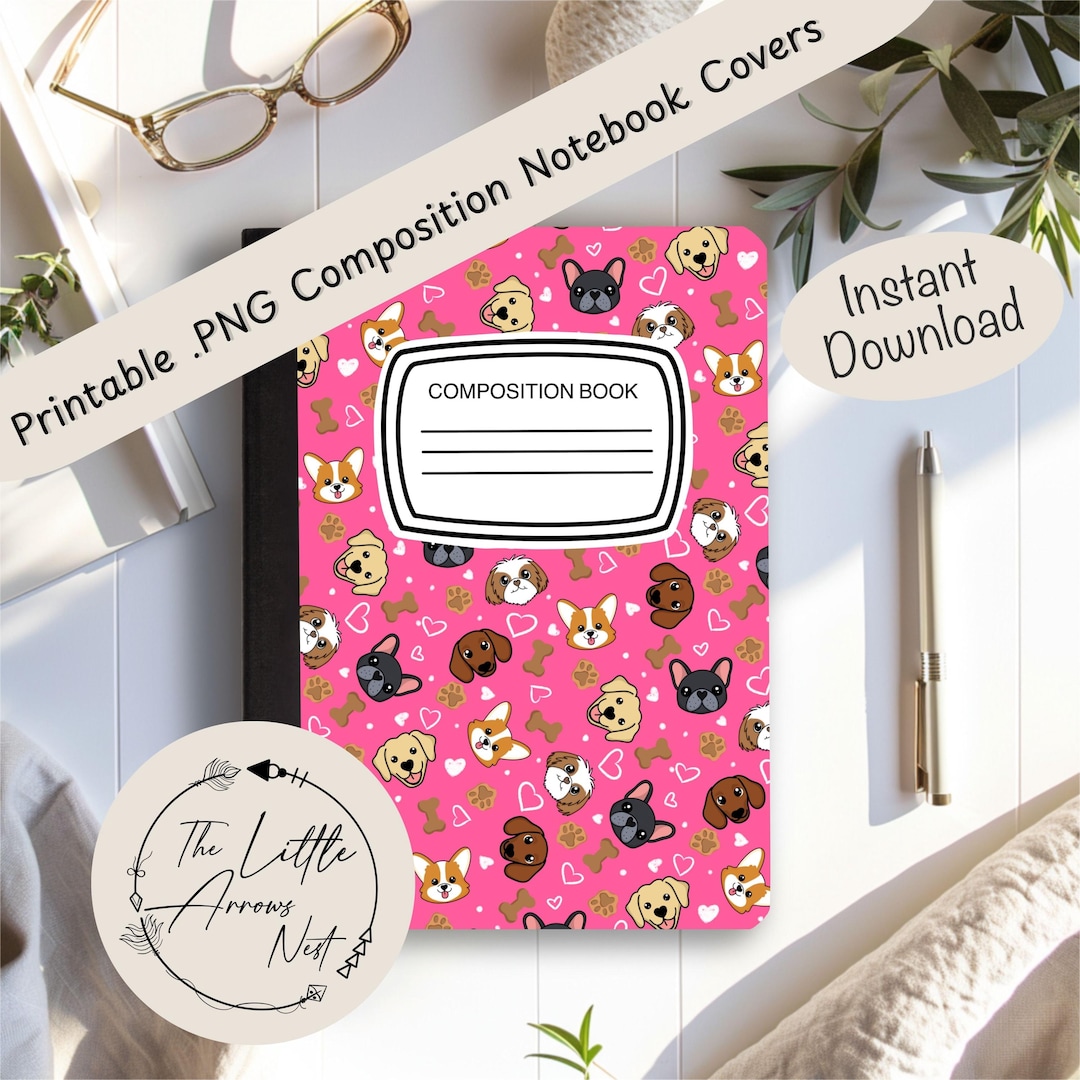 Dogs & Hearts Notebook Cover Printable | Digital Download PNG | DIY ...