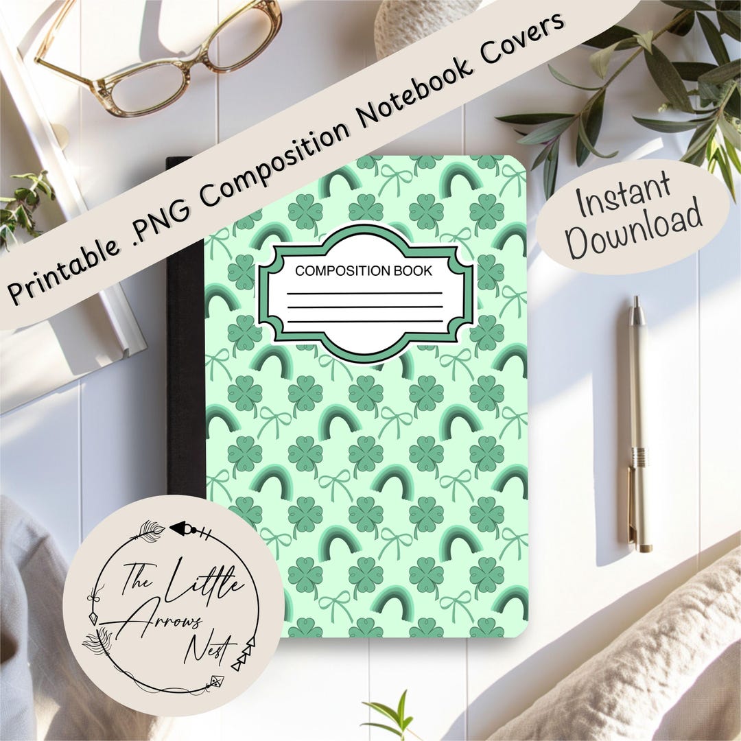 Shamrock Rainbow Printable Notebook Cover | St Patrick's Day Bows ...