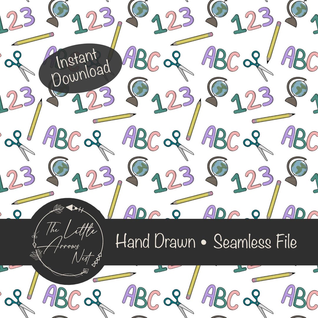 ABC 123 School Seamless Pattern | Pastel School | Hand Drawn Back to ...
