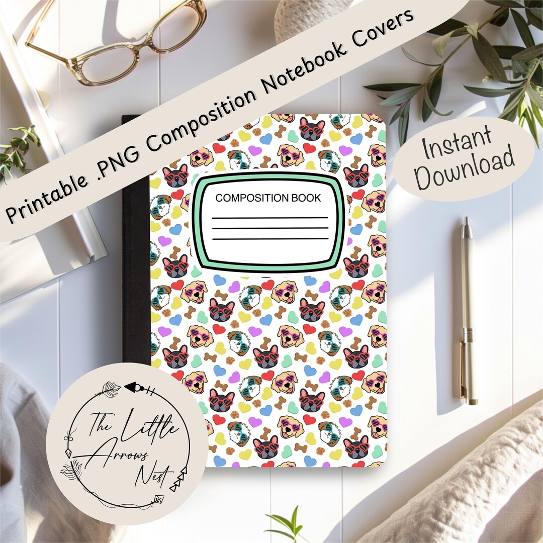 Dog & Hearts Printable Notebook Covers | PNG Digital Download | DIY ...