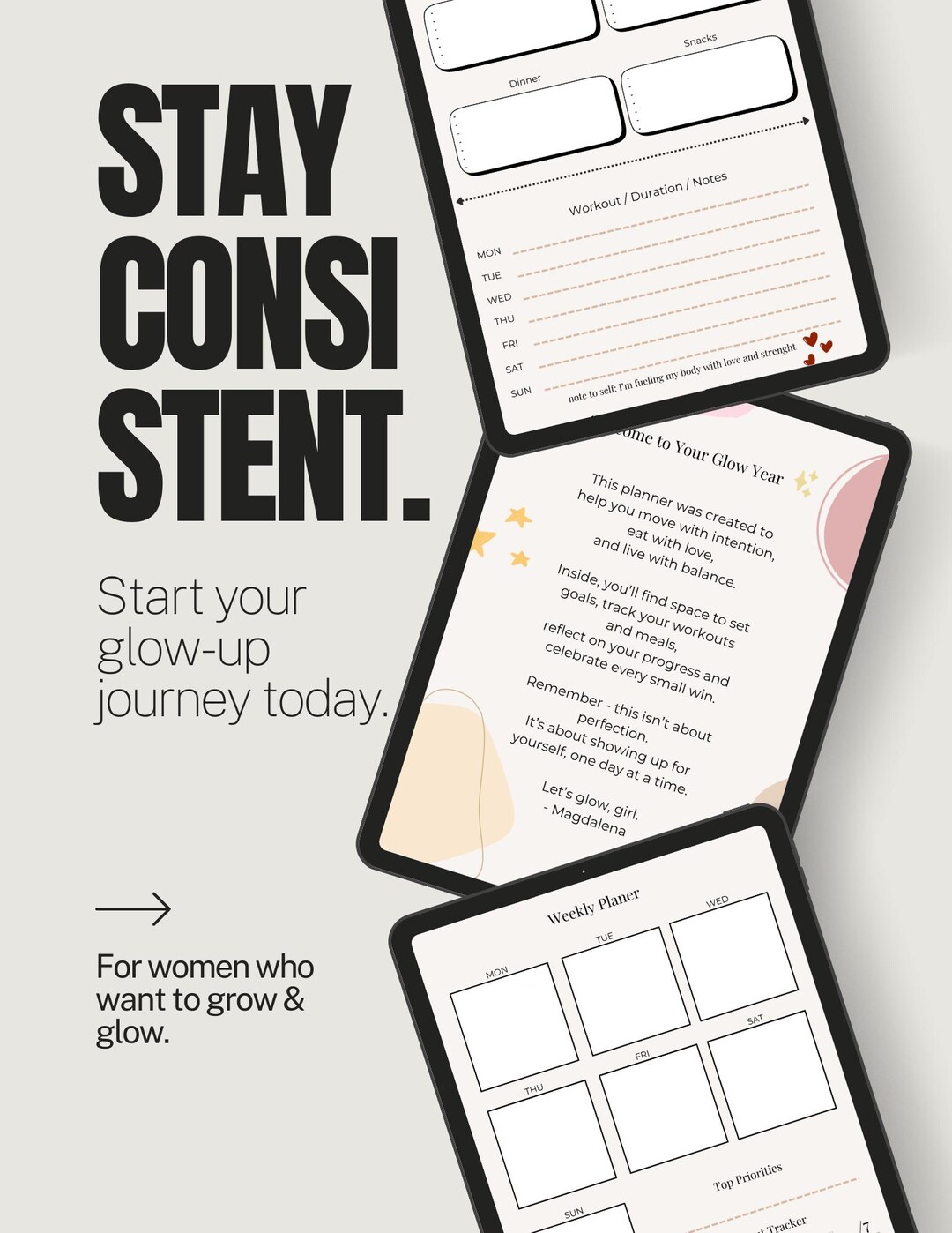 Glow & Grow Planner 2026 | Undated Digital Planner | Printable Self ...