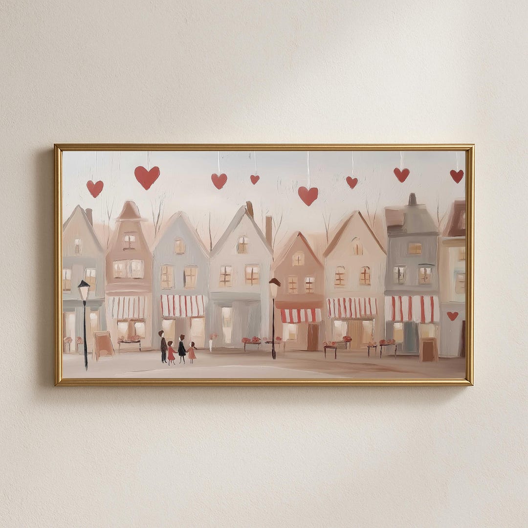 Valentine's Day Townhouses Frame TV Art, Cozy Heart Street (digital ...