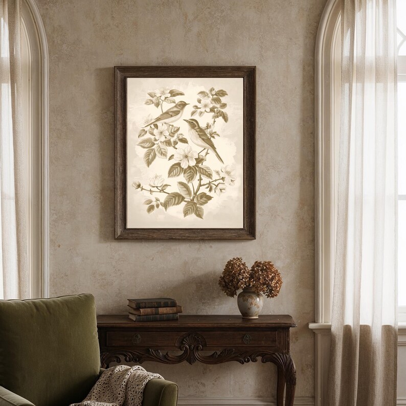 Vintage Botanical Bird Print, Antique Sepia Natural History ...