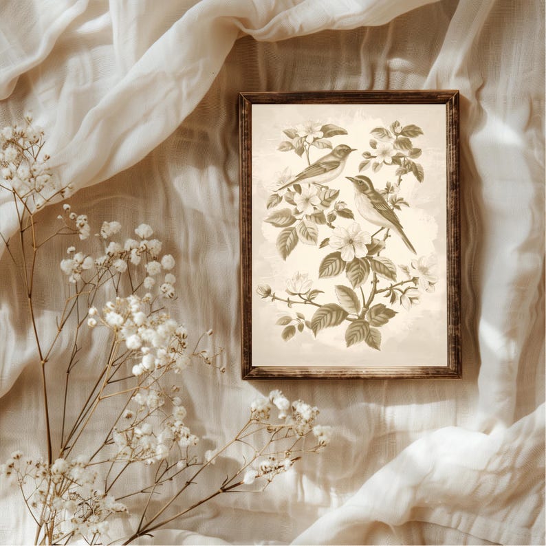 Vintage Botanical Bird Print, Antique Sepia Natural History ...