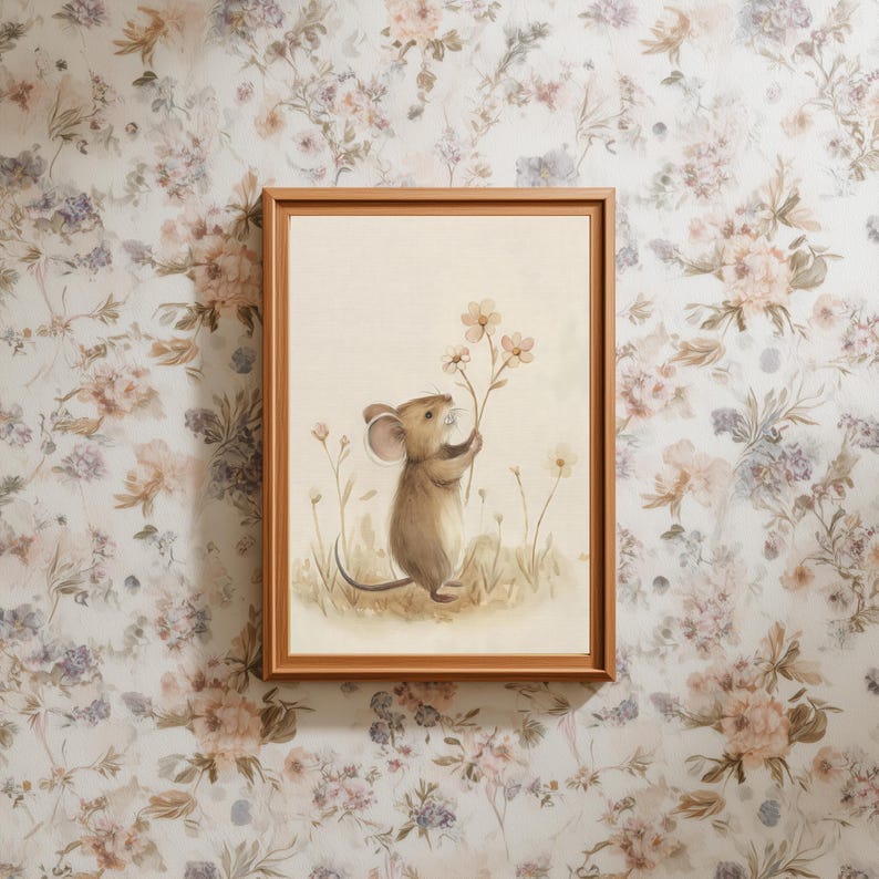 Watercolor Mouse Nursery Art, Neutral Baby Animal Illustration (digital ...