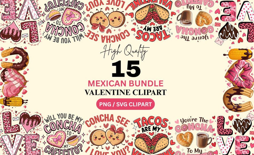 Whimsical Mexican Valentine Clipart, Cute Mexican Valentine PNG & SVG ...