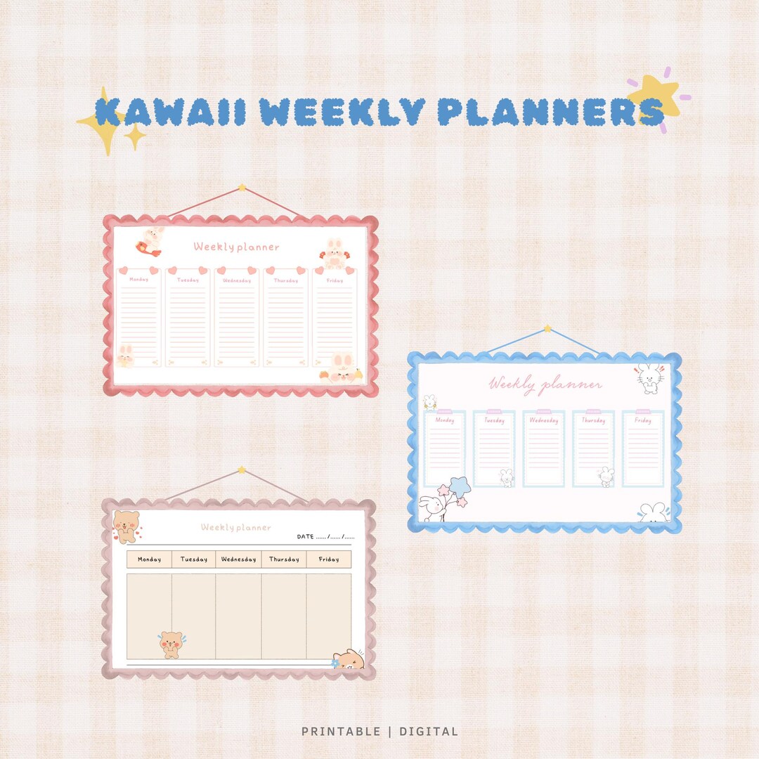 Kawaii Weekly Planner, Pastel Planner for Study & Work, Animal Theme ...