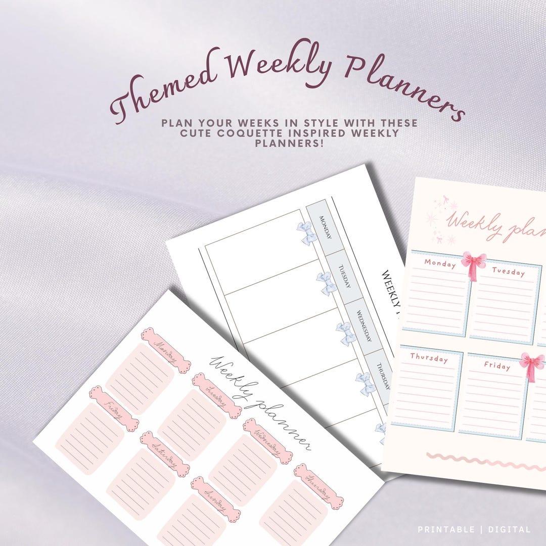 Girly Coquette Weekly Planner, Printable Organizer, Schedule for ...