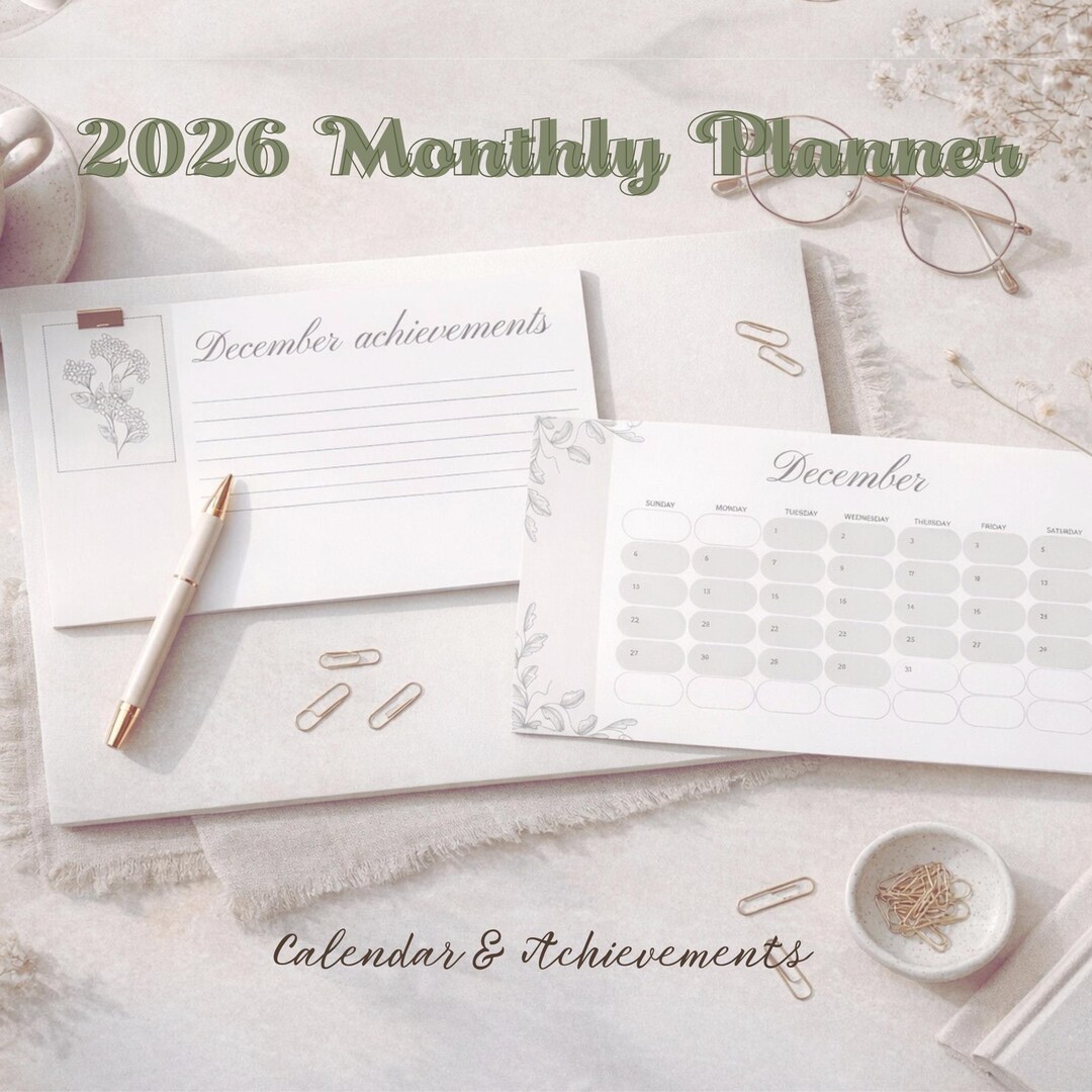 2026 Minimalist Monthly Planner, Calendar & Monthly Achievements Pages ...