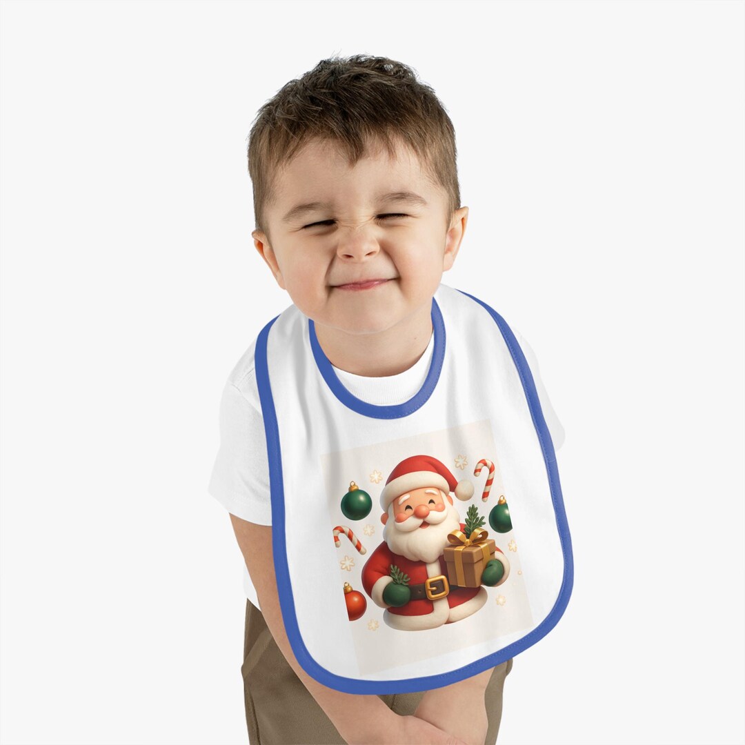 Santa Christmas Baby Bib | Contrast Trim Jersey - Etsy