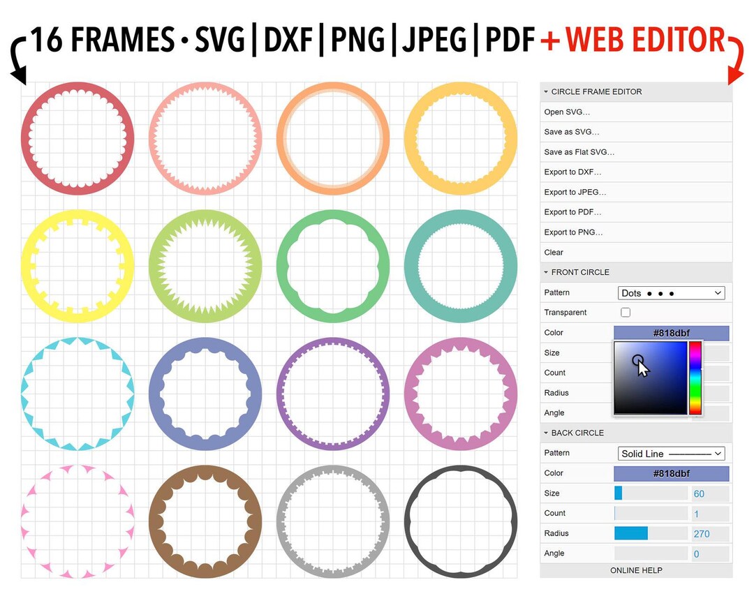 Editable Inverted Circle Frames SVG Bundle in Light Rainbow Colors ...