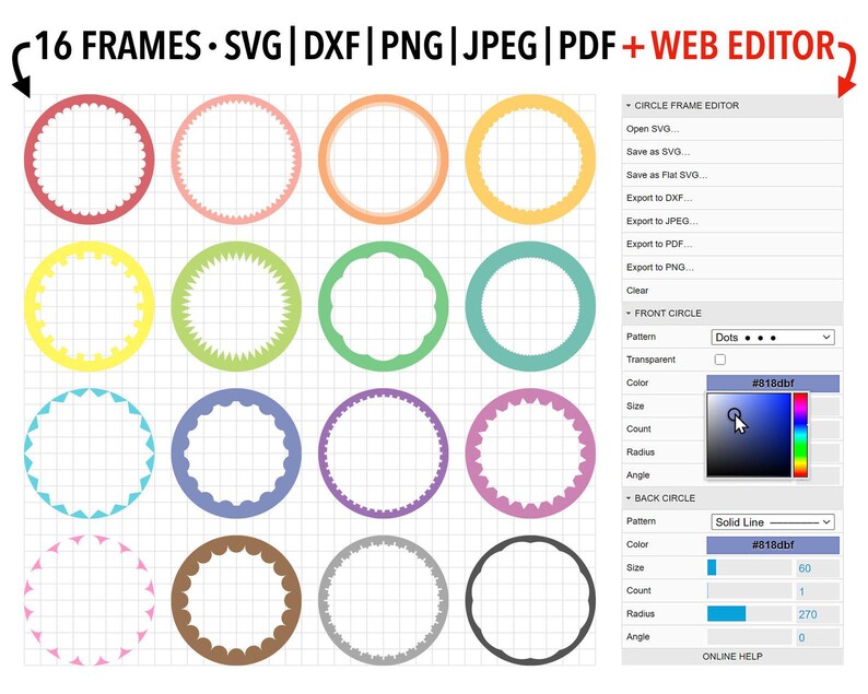 Editable Inverted Circle Frames SVG Bundle in Light Rainbow Colors ...