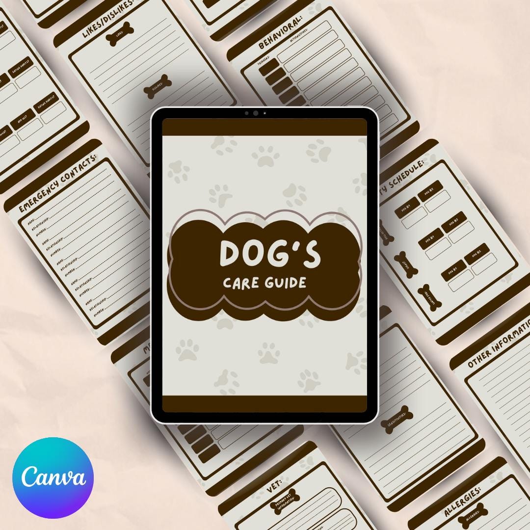 Dog Care Guide Template | Pet Sitter Information Sheet (canva Editable ...