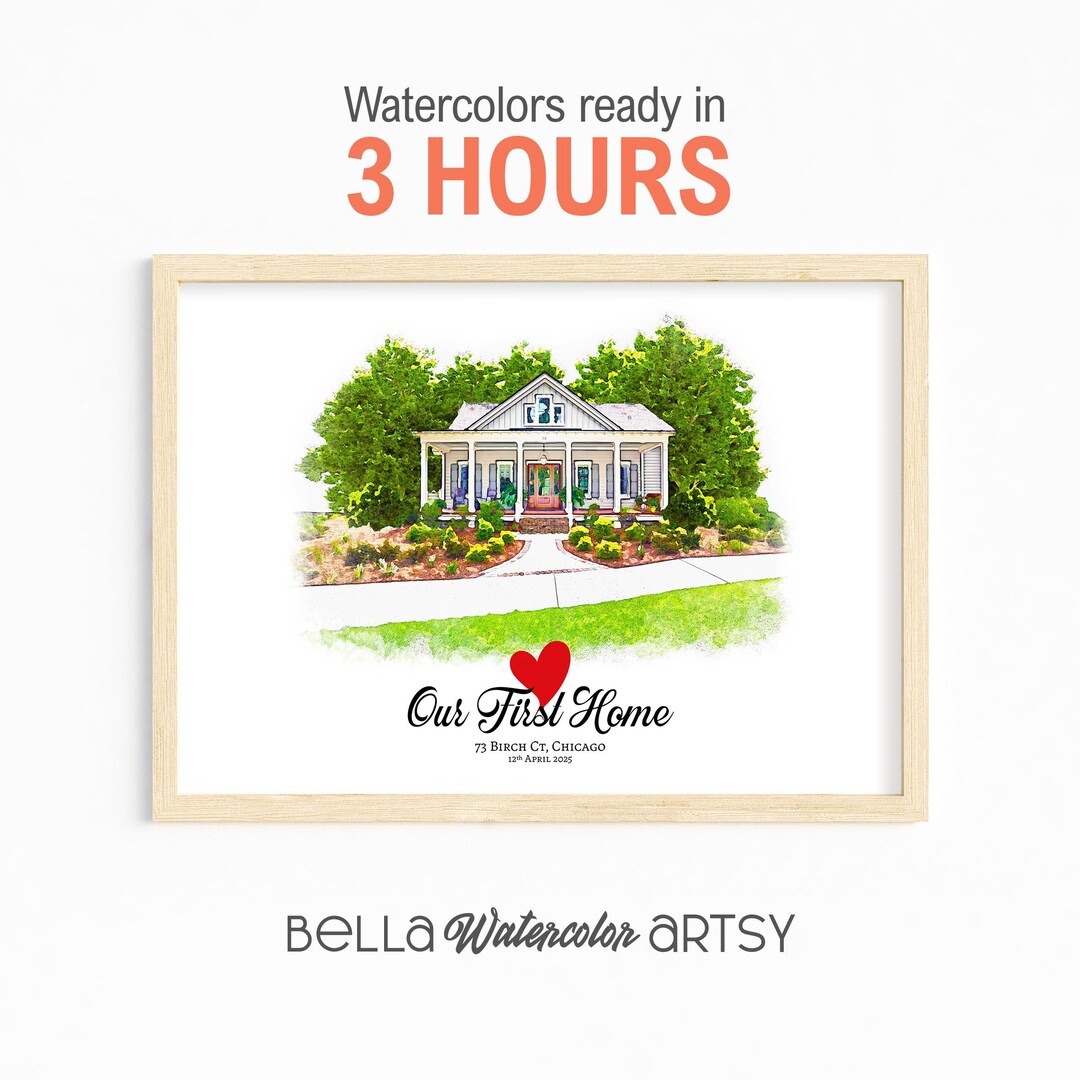 Custom Watercolor House Portrait, First Home Illustration (digital ...