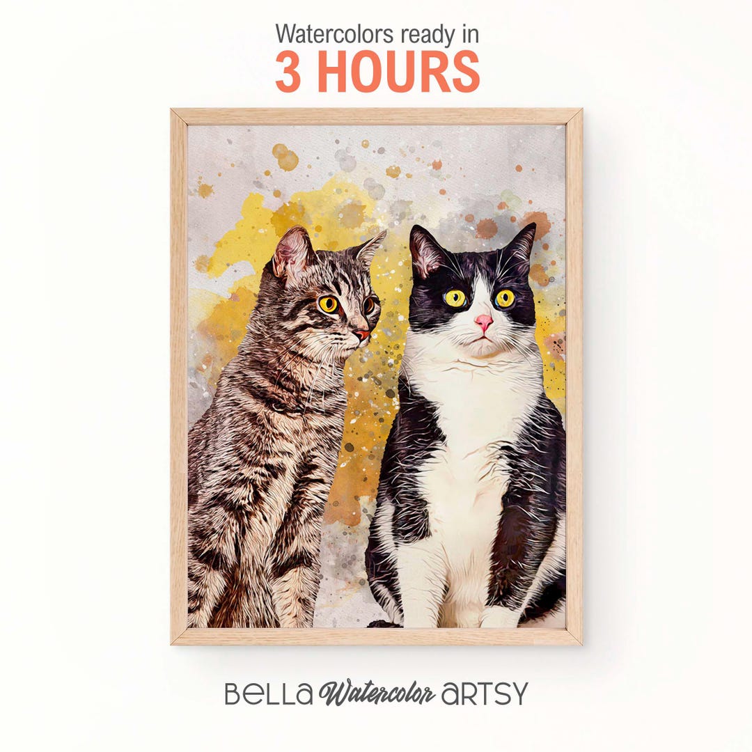 Personalized Watercolor Portraits Using Pet Photo, Two Cats Painting ...
