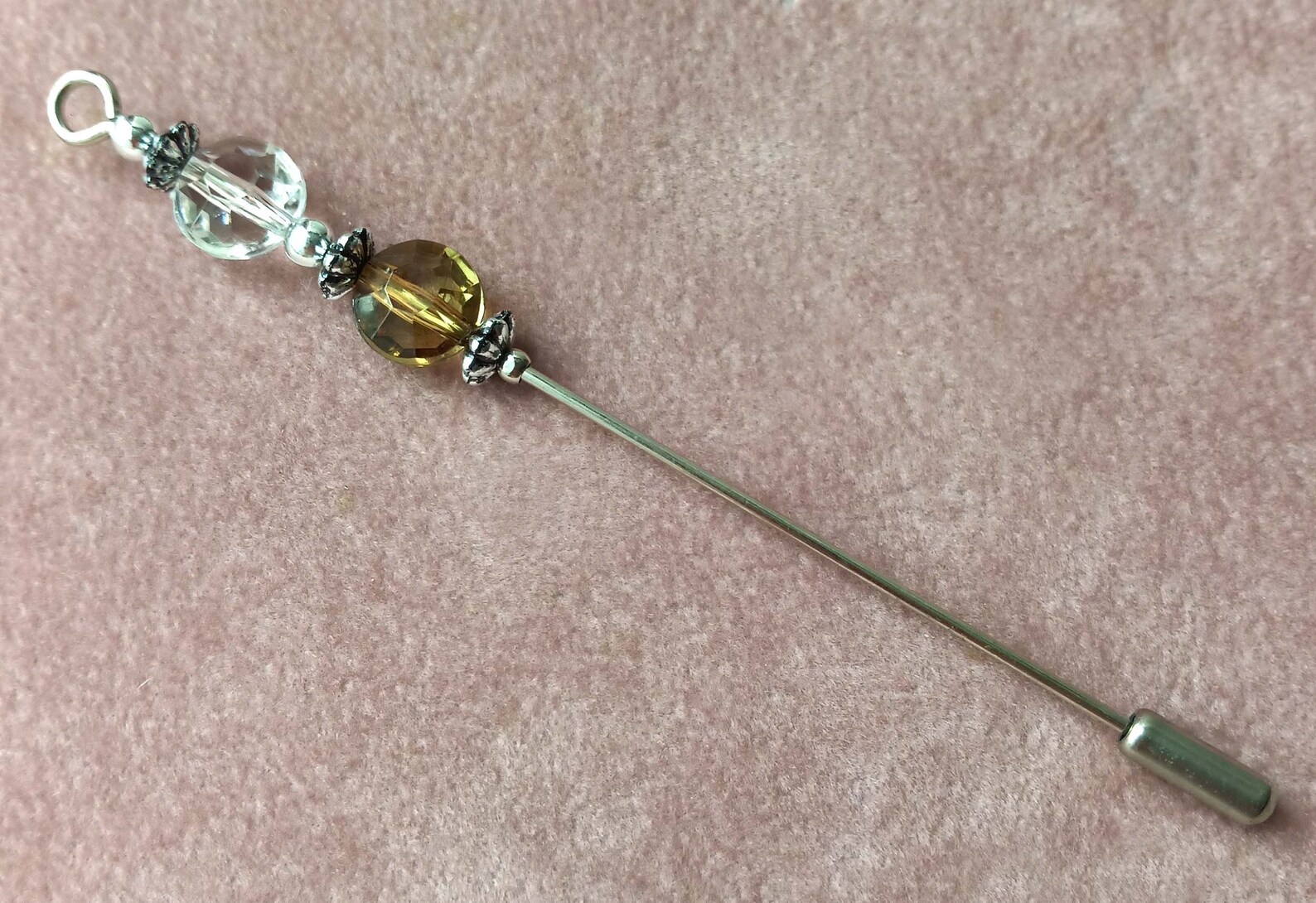 Hat Pin Long Amber Clear and Silver - Etsy