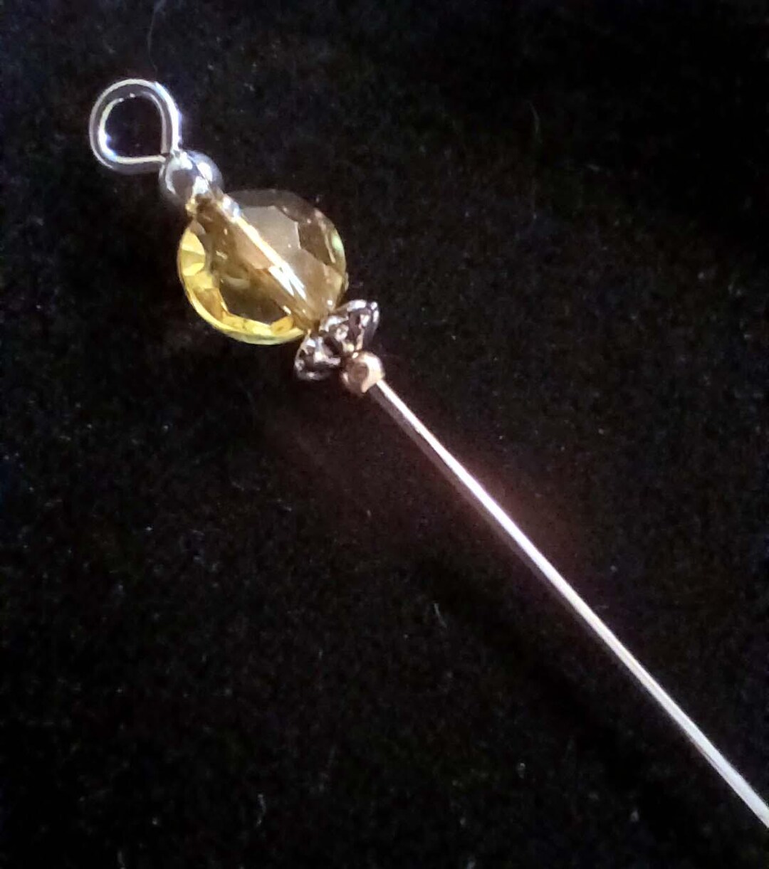 Hat Pin Long Amber Rhinestone and Silver - Etsy