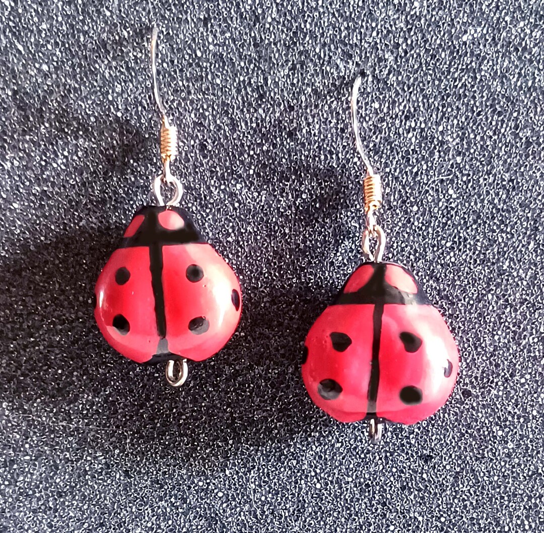 Vintage Lady Bug Dangle Earrings Large Pierced - Etsy